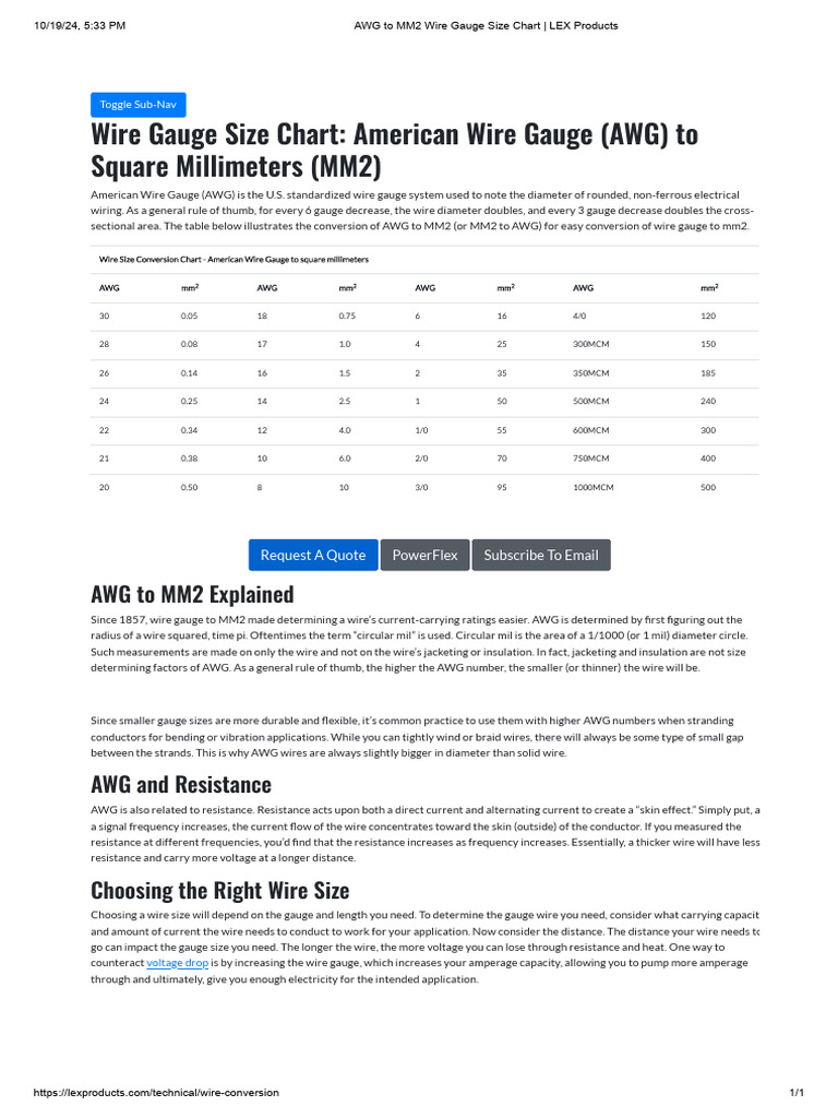 AWG To MM2 Wire Gauge Size Chart - LEX Products | PDF | Electrical ...