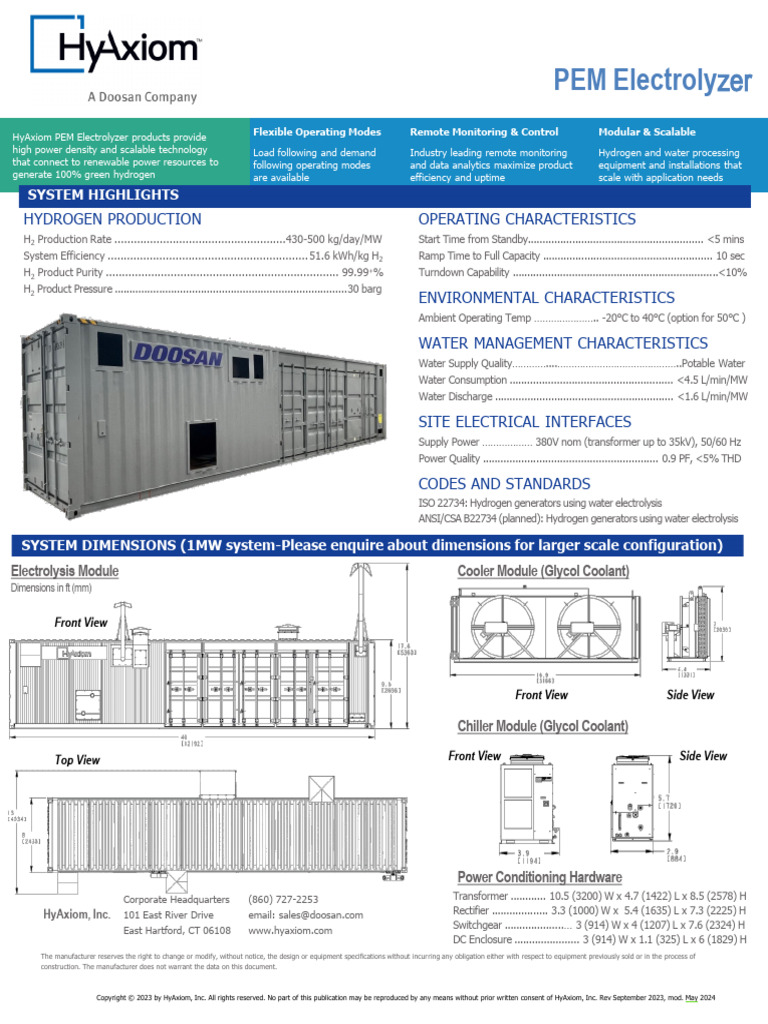 Hyaxiom Electrolyzer Data Sheet May 2024 | PDF | Physical Quantities ...
