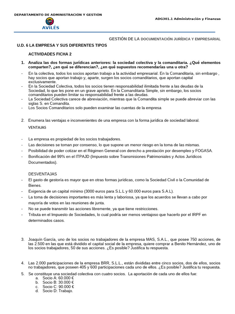 Actividades Ud6 Ficha 2 (2) Zaira | PDF | Compartir (Finanzas) | Sociedad General