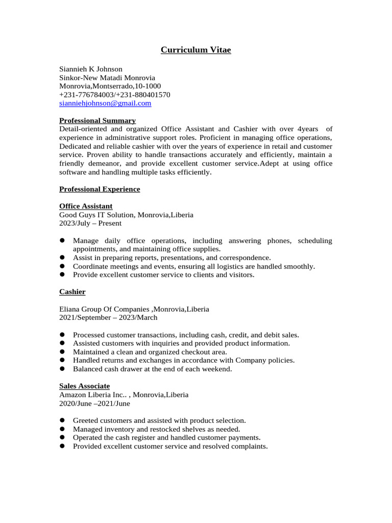 Curriculum Vitae Siannieh k Johnson | PDF | Point Of Sale | Computing