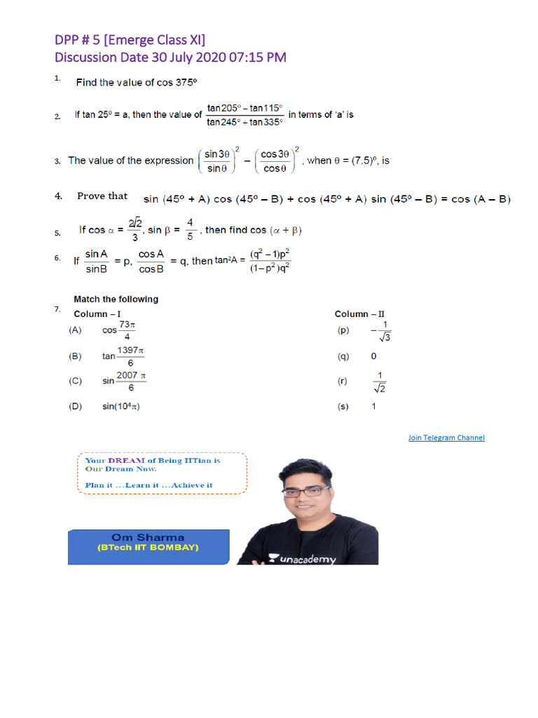 Class 11th DPP 5 (Trigonometry) by Om Sir+ | PDF