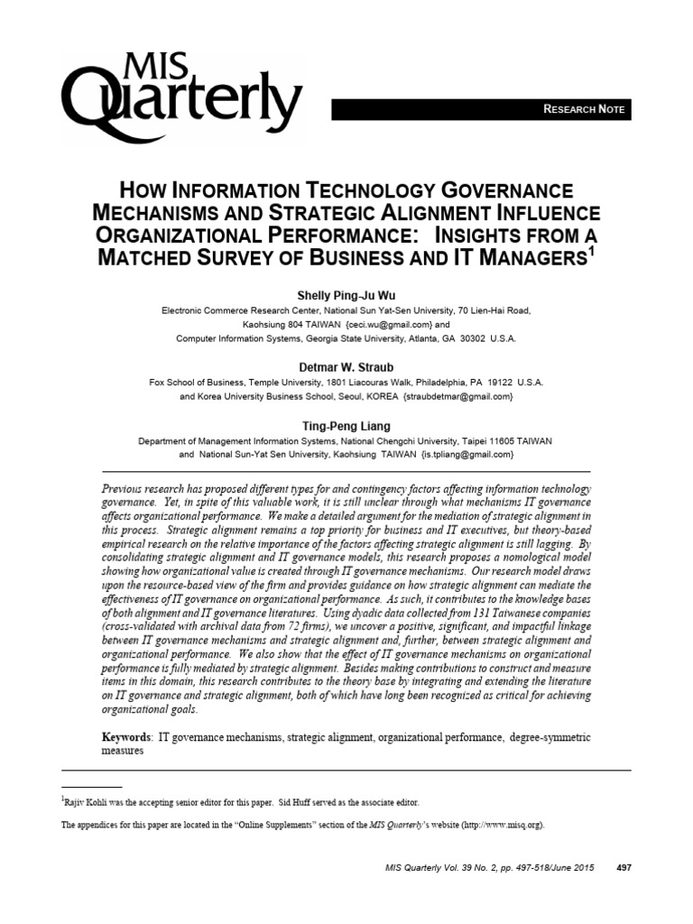 How Information Technology Governance Me Pdf Governance Strategic Management