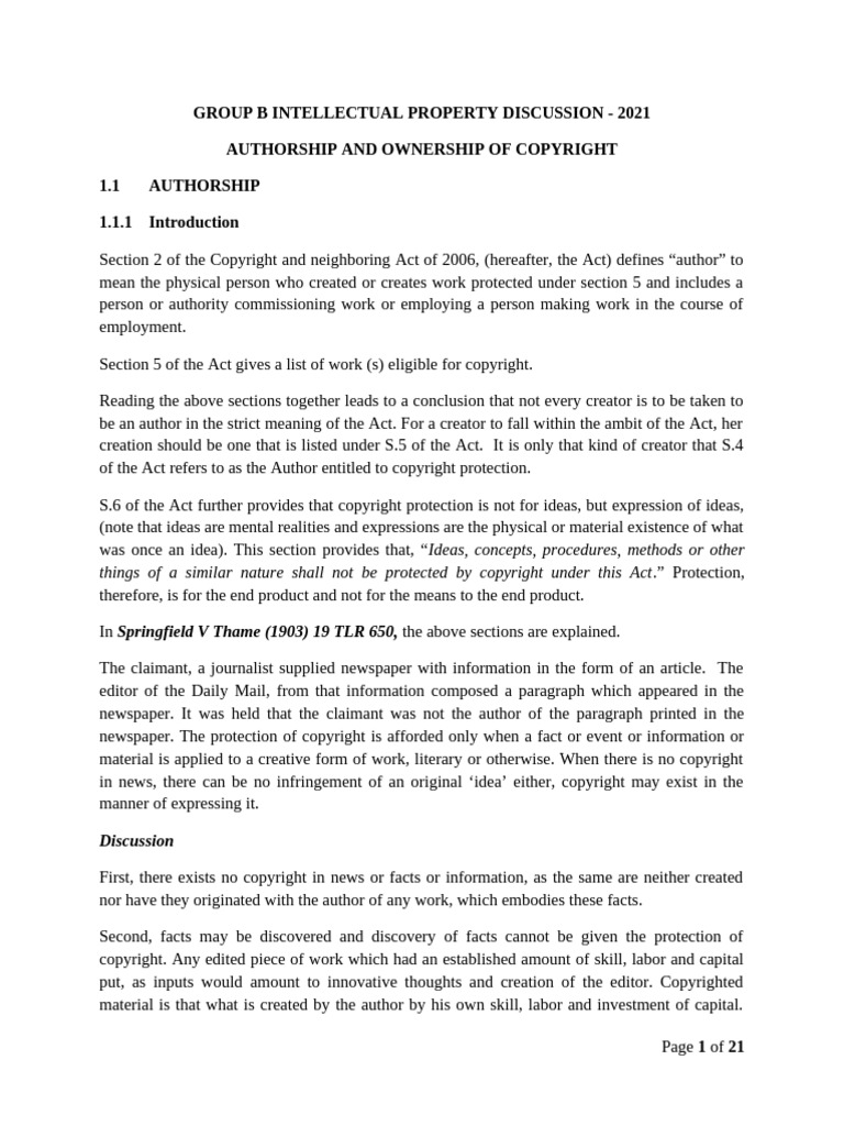 Authorship vs Ownership in Copyright | PDF | Copyright | Employment
