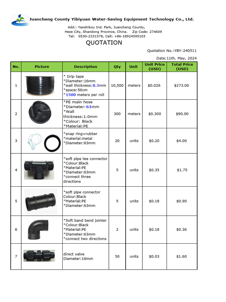 Watermelon-Quotation of Drip Irrigation Kit For 1 Ha - From Yibiyuan ...