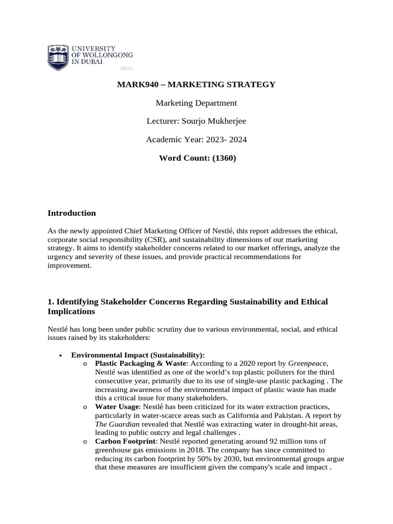 nestle case report | PDF | Nestlé | Corporate Social Responsibility