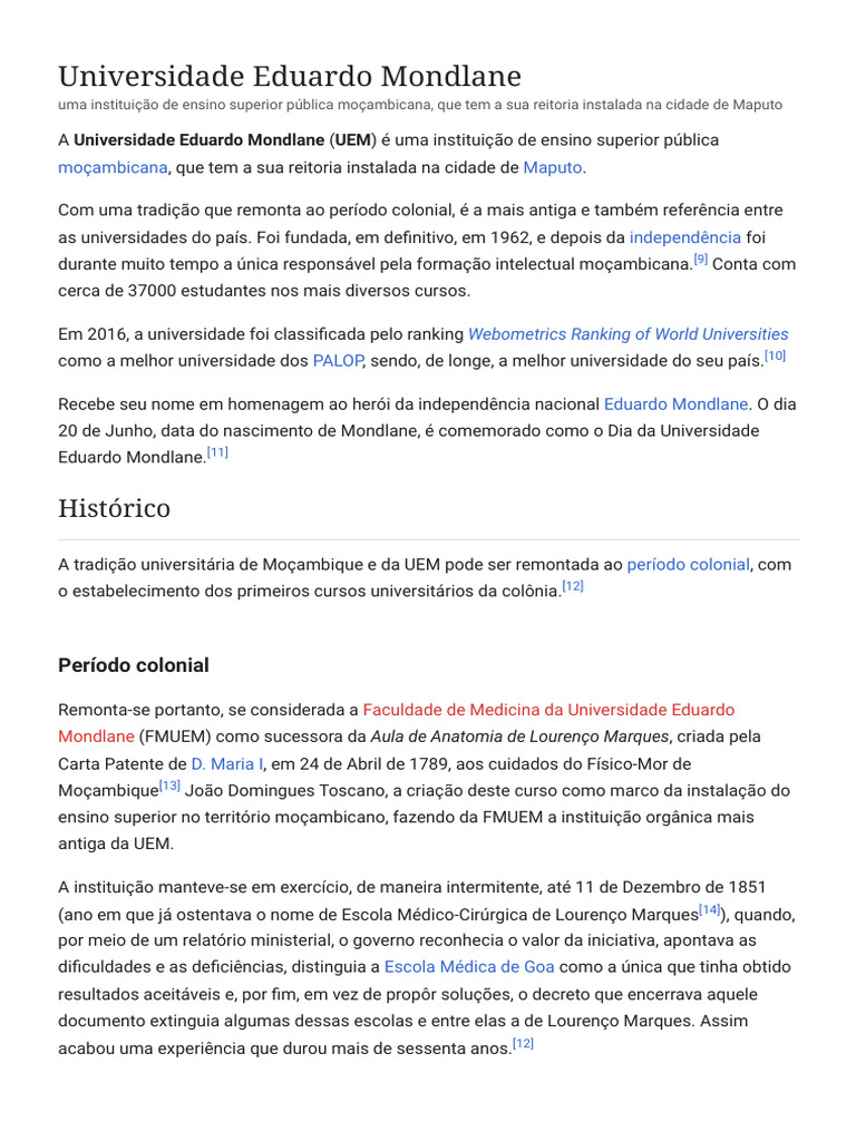 Universidade Eduardo Mondlane: História e Cursos | PDF | Turismo