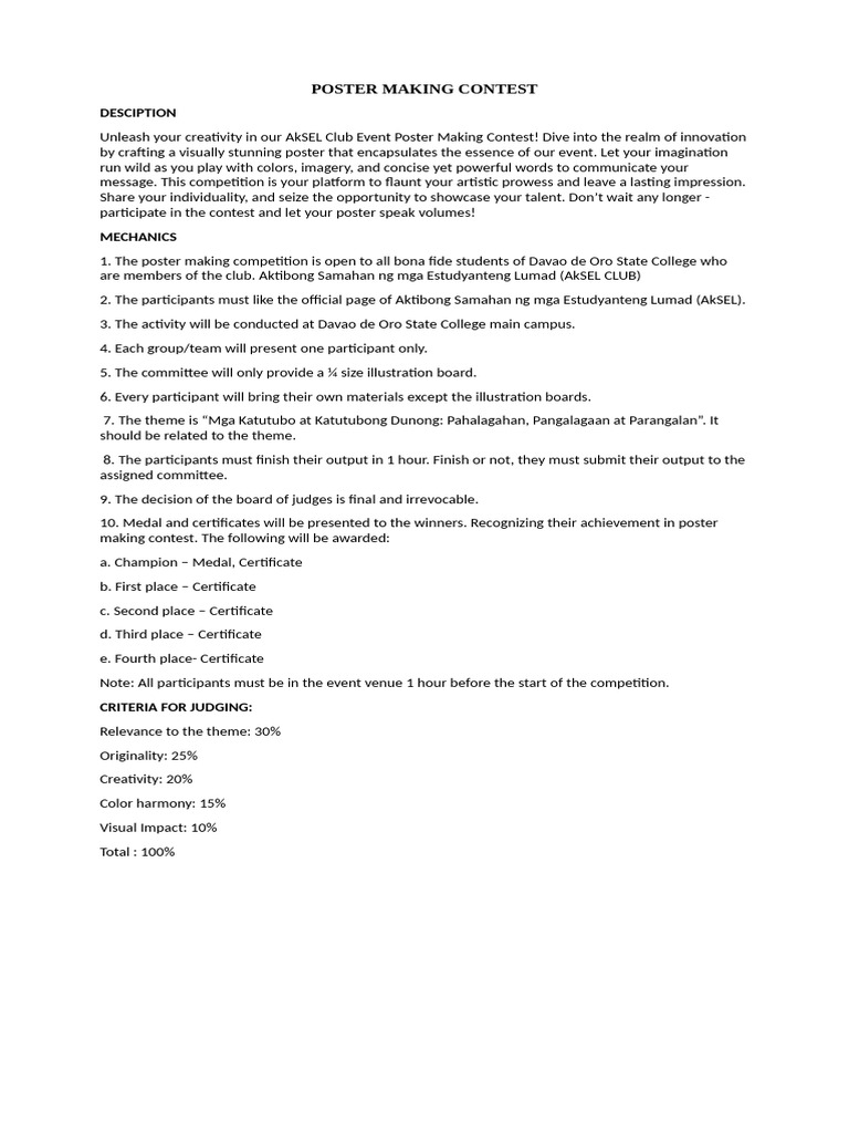 Poster Making Contest Criteria and Mechanics | PDF | Art