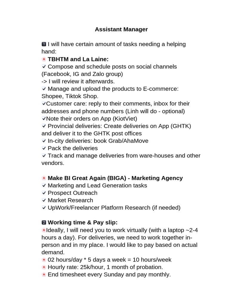 Assistant Manager Job Description | PDF