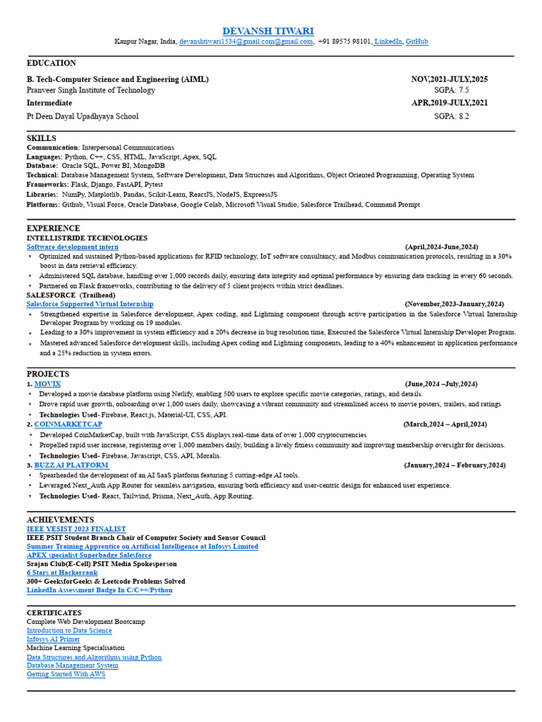 Devansh Tiwari's Tech Portfolio | PDF | Artificial Intelligence ...