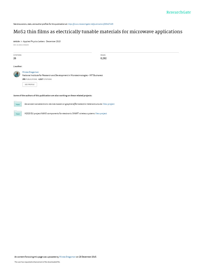 Mos2 Thin Films As Electrically Tunable Materials For Microwave ...