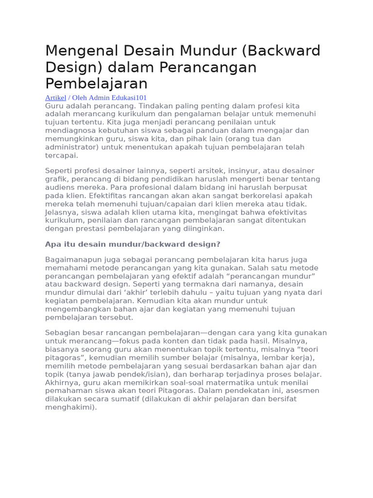 Mengenal Desain Mundur Backward Design | PDF