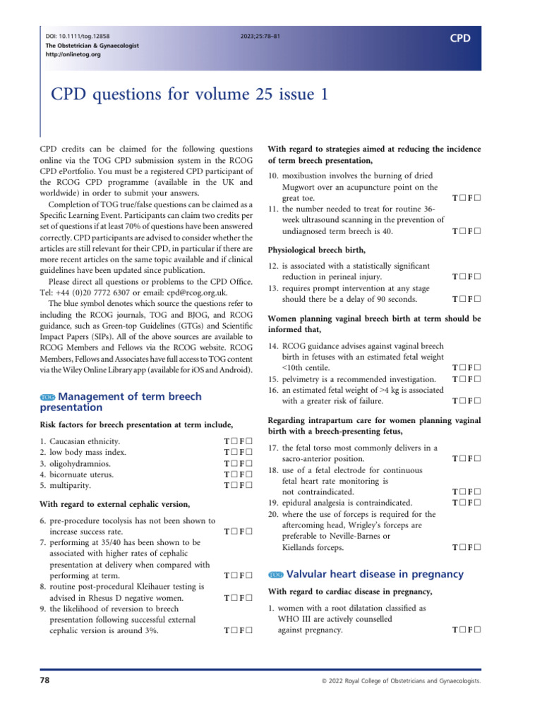 CPD Questions for OBGYN Practitioners | PDF | Pregnancy | Medical ...
