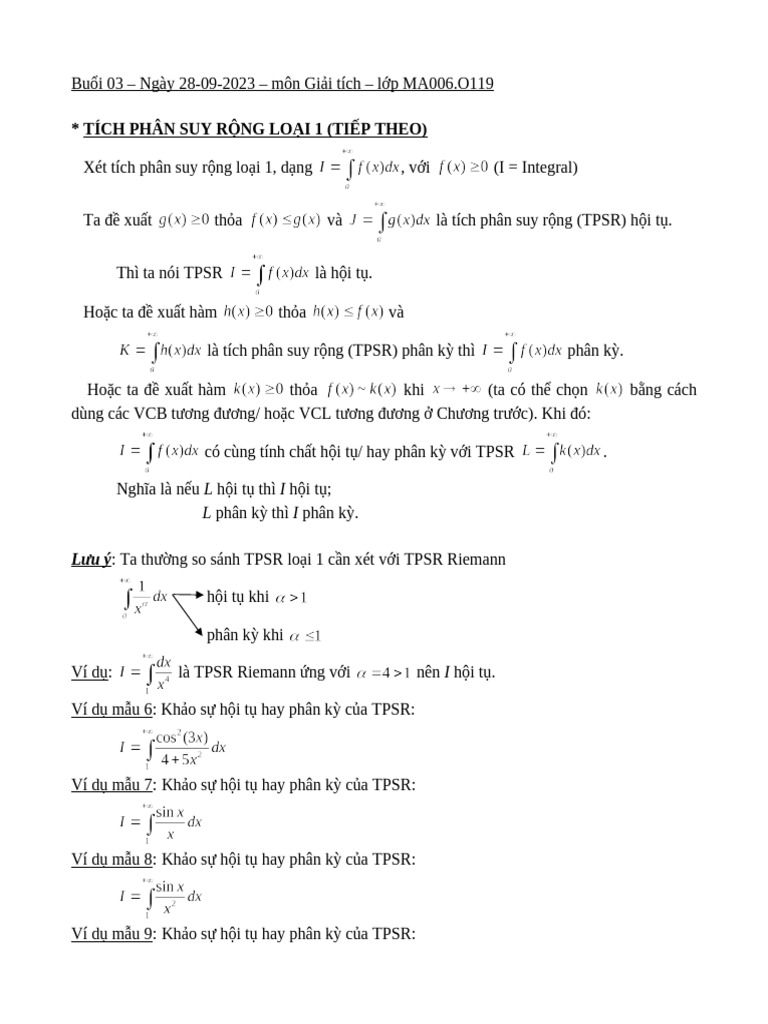 Buoi 03 - Ngay 28-09-2023 - Mon Giai Tich - Lop MA006.O119 | PDF