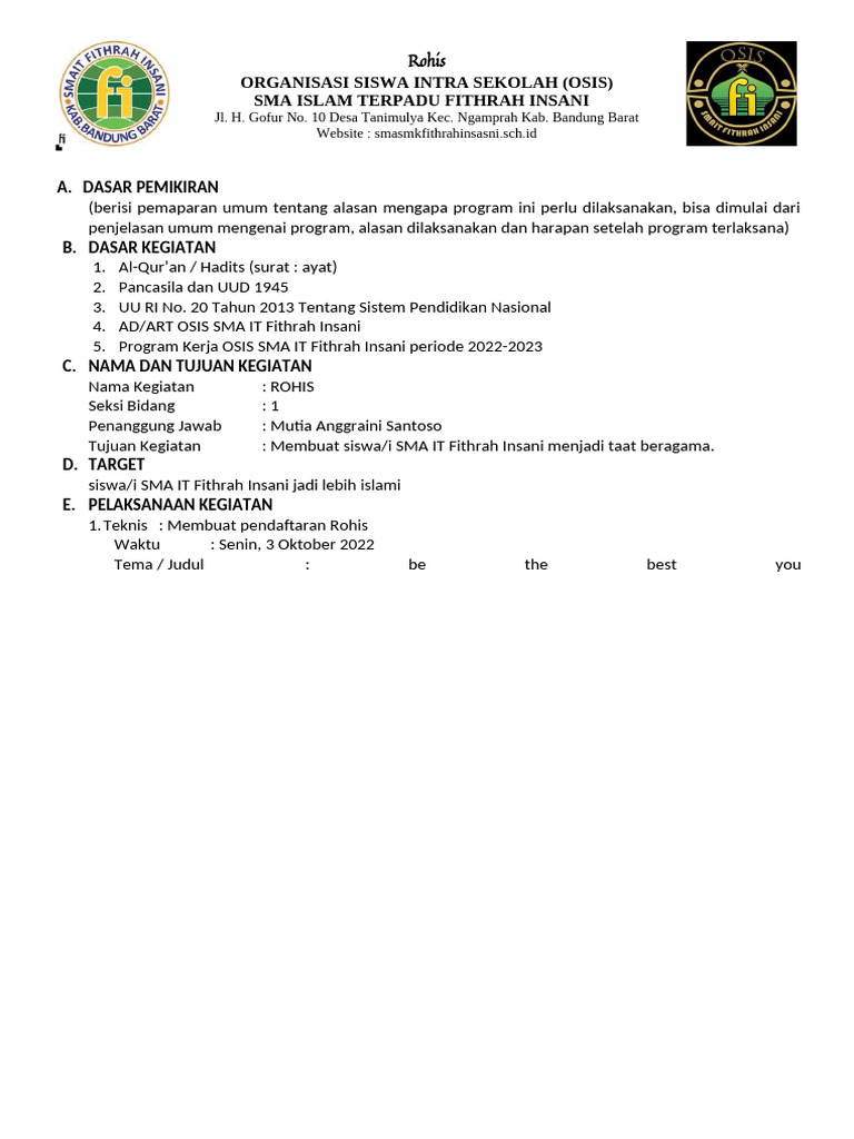 FORMAT PROPOSAL RUTINAN (2) | PDF