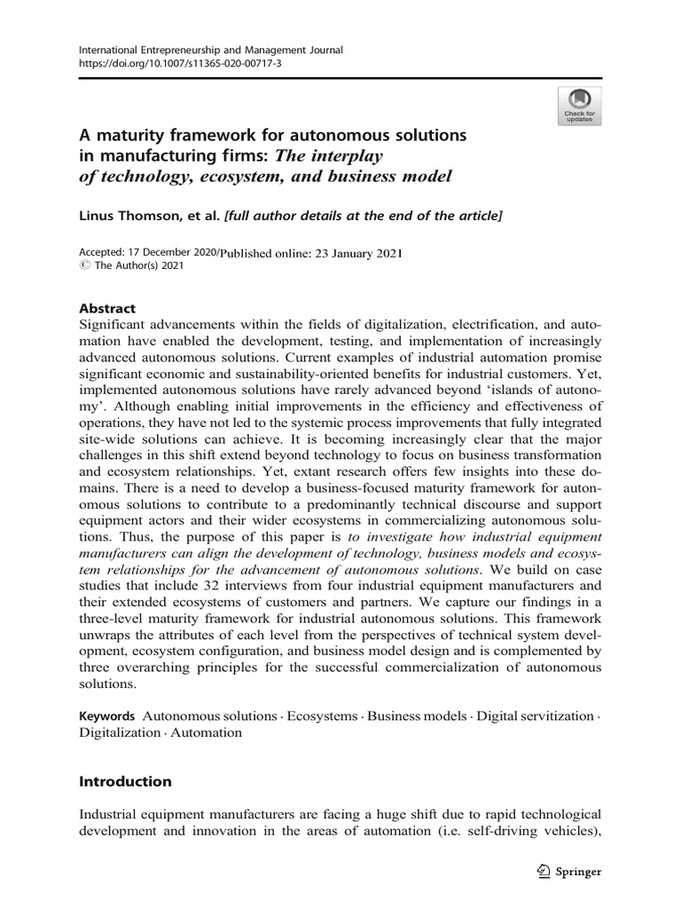 A Maturity Framework For Autonomous Solutions (IEMJ) | PDF | Business ...