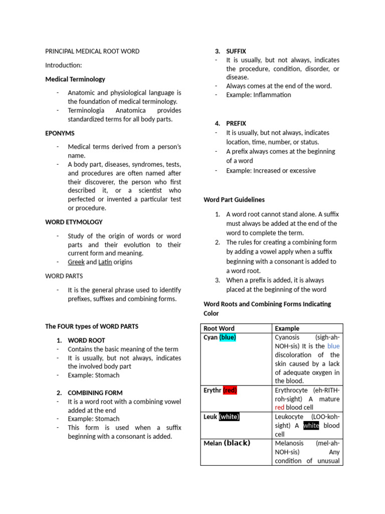 Understanding Medical Root Words | PDF | Medical Specialties | Linguistics