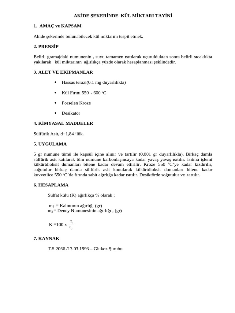 Akide Şekeri Kül Miktarı Tayini | PDF