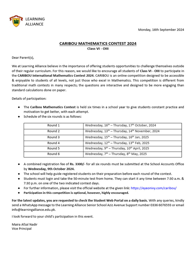 Caribou Math Contest Sign-Up 2024 | PDF