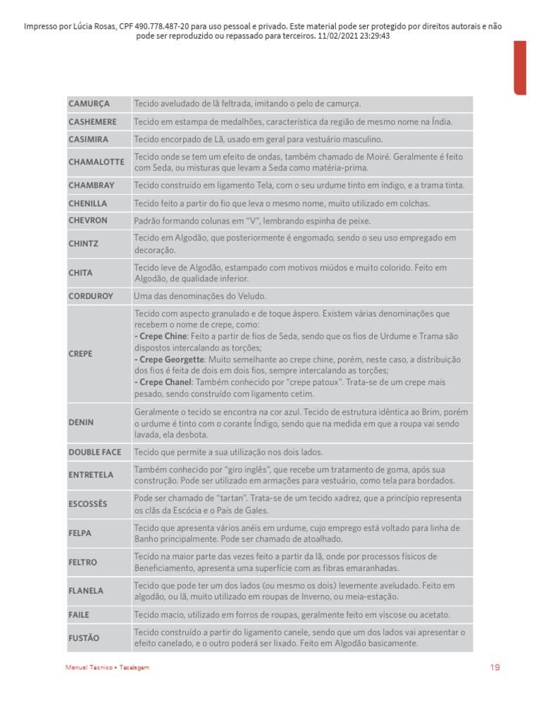 Manual Técnico Tecelagem Senai Pgs 21 A 24 | PDF | Têxteis | Roupas