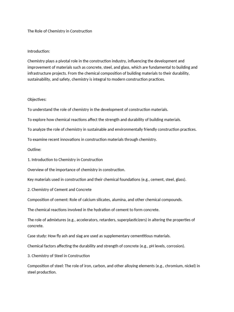 Chemistry's Impact on Construction Materials | PDF | Concrete | Cement