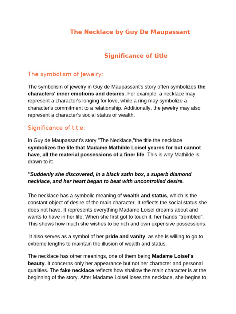 The Necklace by Guy de Maupassant | PDF | Marxism