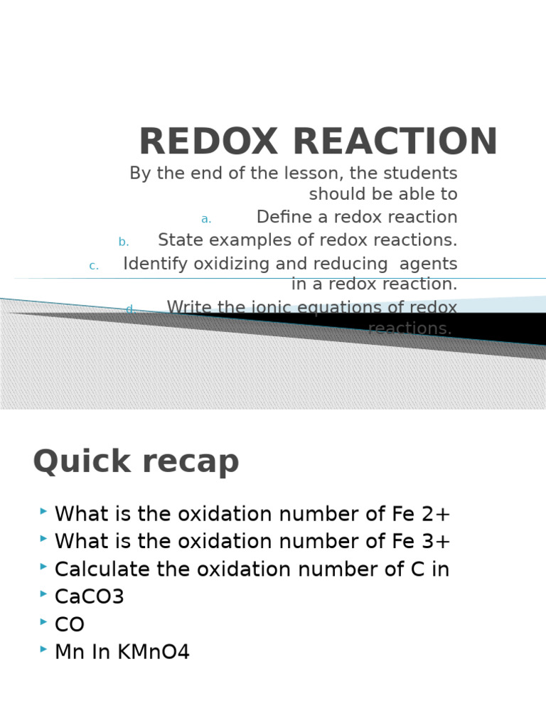 SS 2 Week 4 Redox Reaction | PDF | Redox | Chemical Reactions