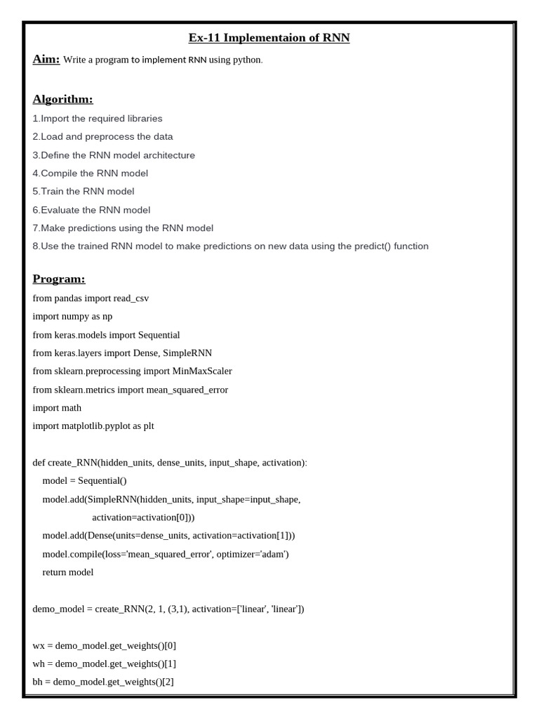 Ex-11 Implementation of RNN | PDF | Mean Squared Error | Root Mean Square Deviation