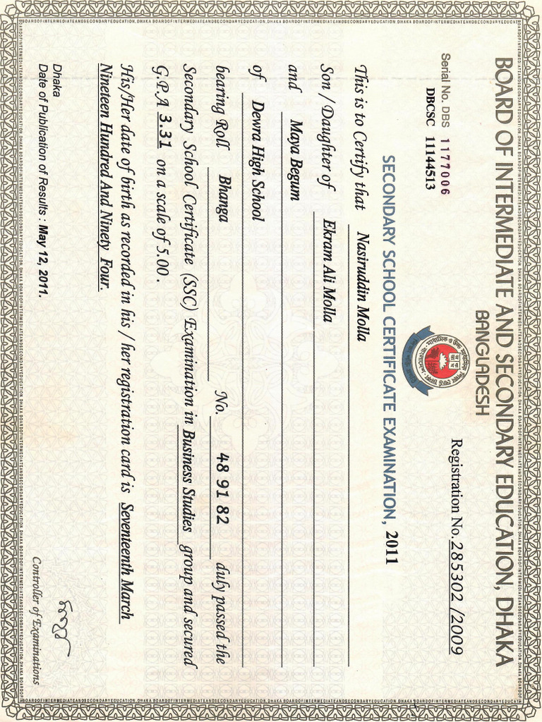 SSC Certificate | PDF