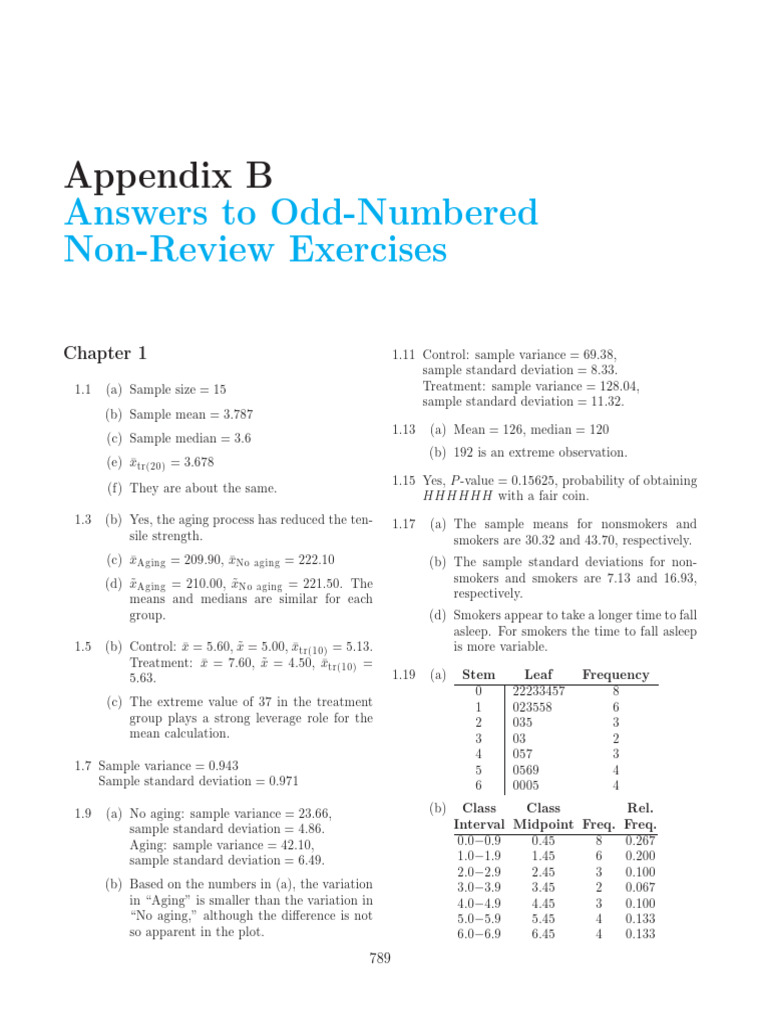 Answers To Odd-Numbered Problems | PDF | Mean | Median