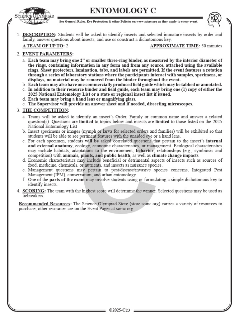 Science Olympiad Entomolgy | PDF | Insects | Wasp