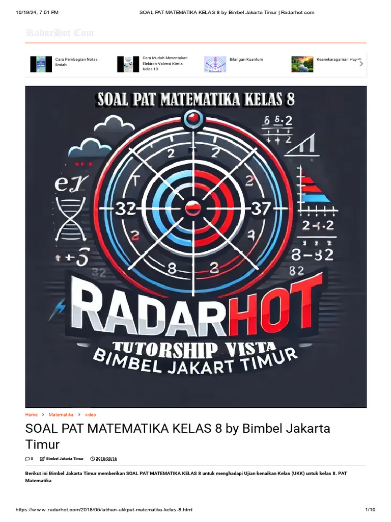 SOAL PAT MATEMATIKA KELAS 8 by Bimbel Jakarta Timur - Radarhot Com | PDF | Metode & Bahan Ajar ...