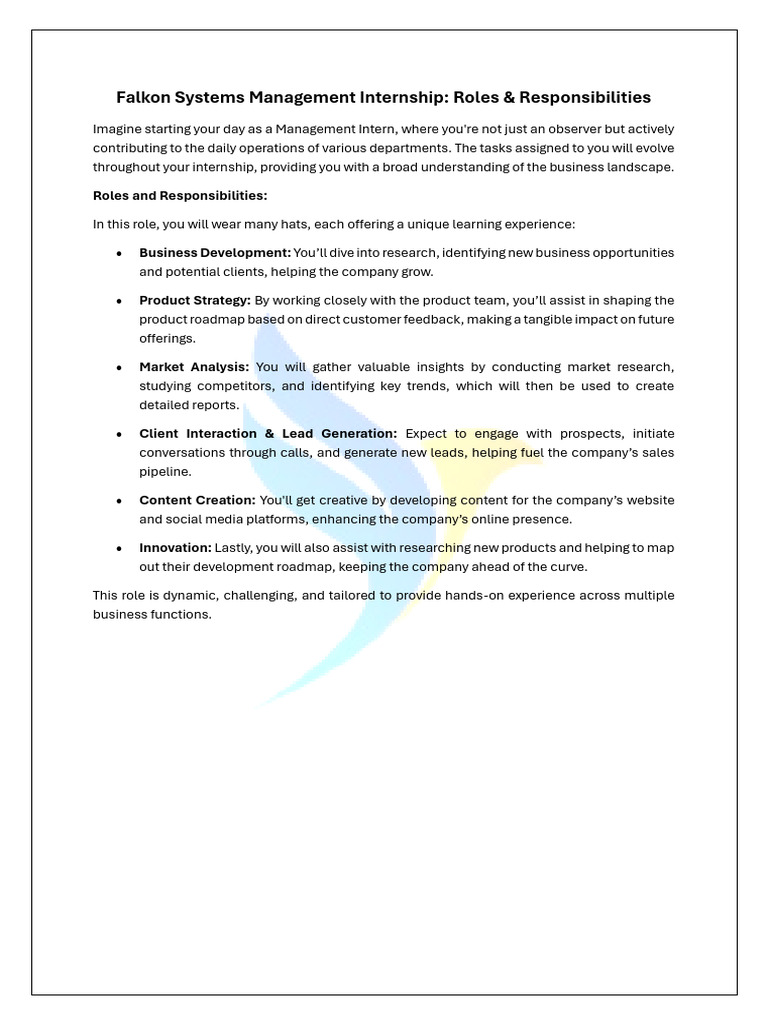 Falkon Systems Management Internship: Roles & Responsibilities | PDF