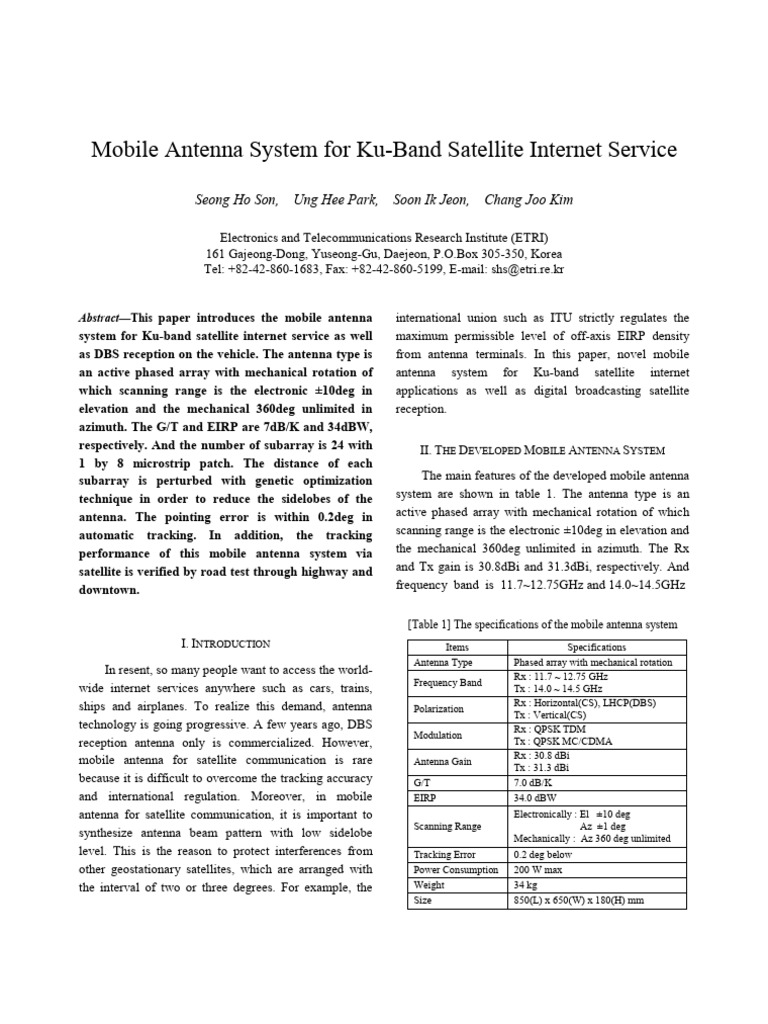 Mobile Antenna System For Kuband Satellite Internet Service | PDF ...