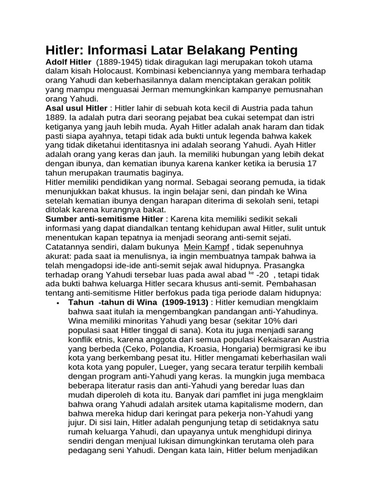Latar Belakang Awal Adolf Hitler | PDF
