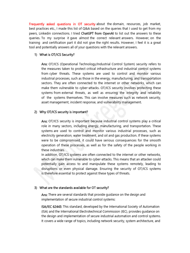 FAQ On OT Security For Newbies and Students | PDF | Computer Security | Security