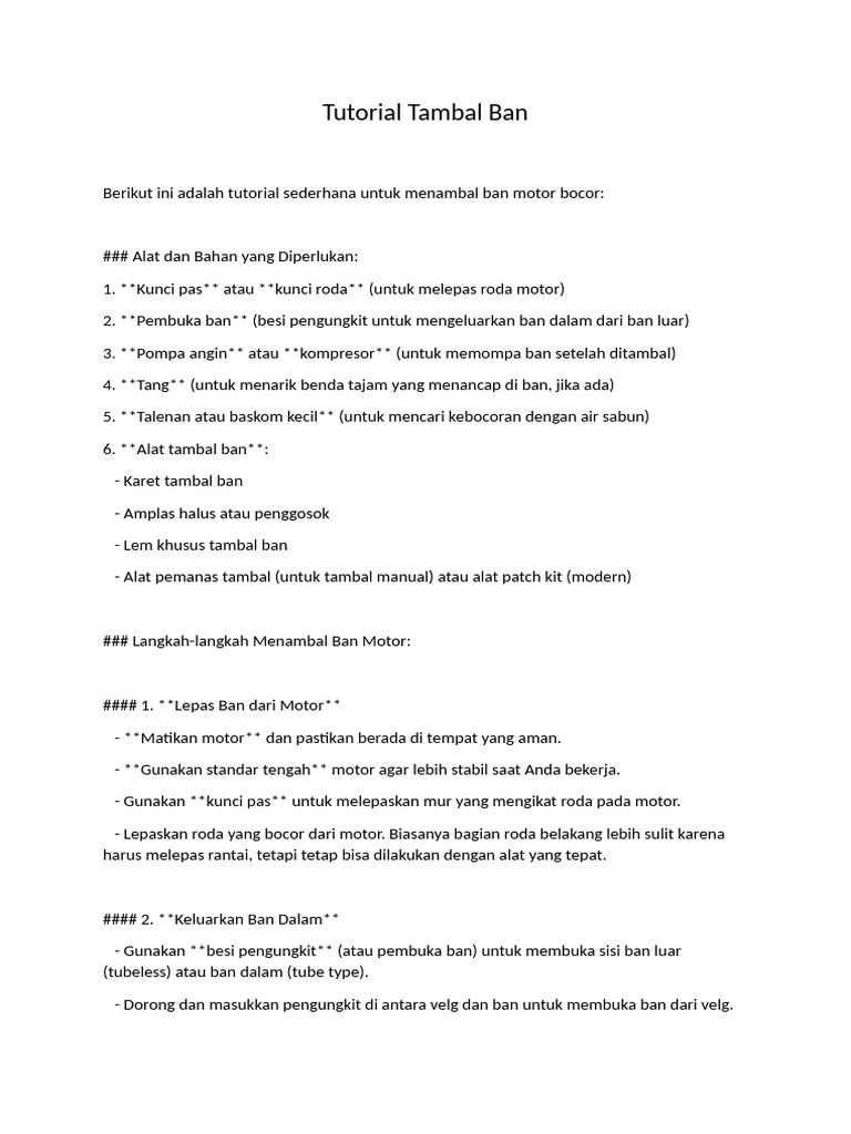 Tutorial Tambal Ban | PDF