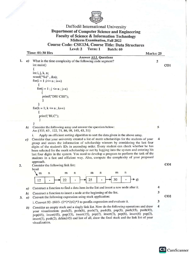 (_previous_questons)(Midterm) CSE-134 Data Structure | PDF