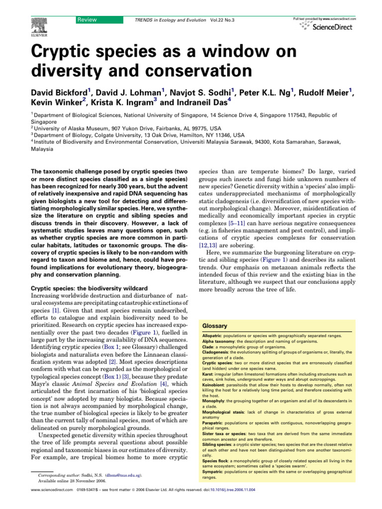 Cryptic Species As A Window | PDF | Species | Taxonomy (Biology)