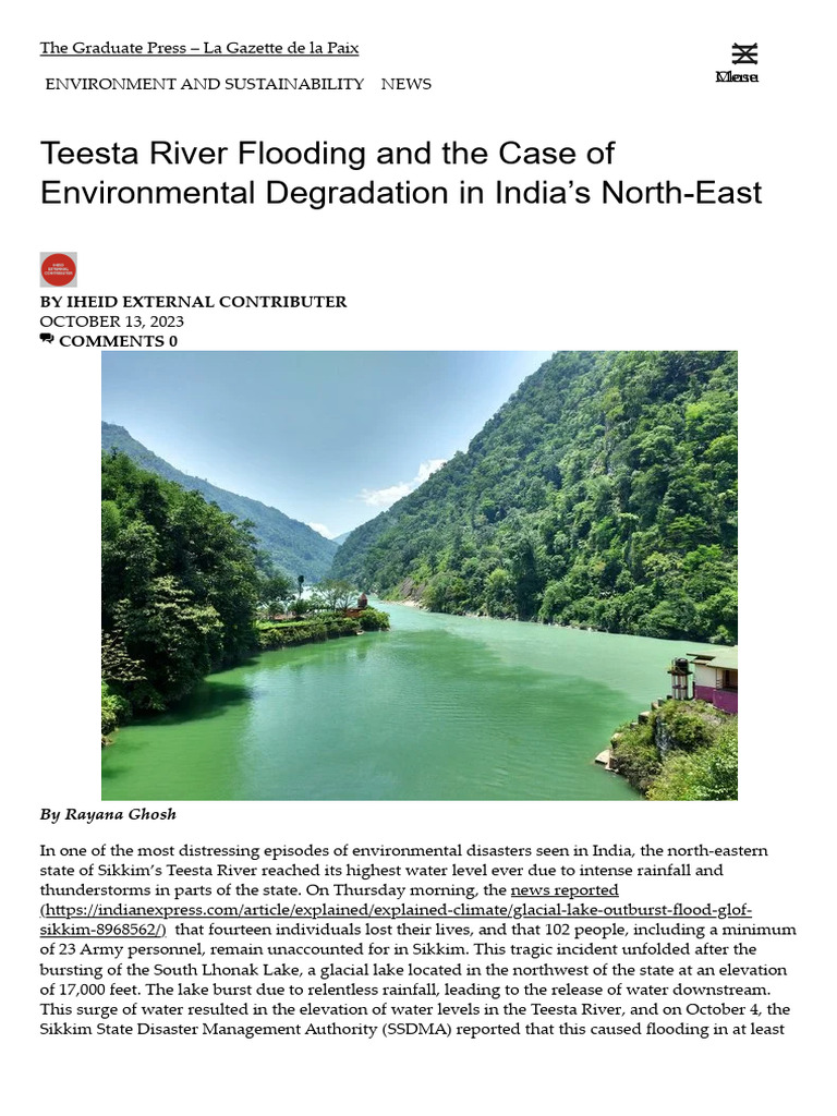 Teesta River Flooding and The Case of Environmental Degradation in India's North-East - The ...