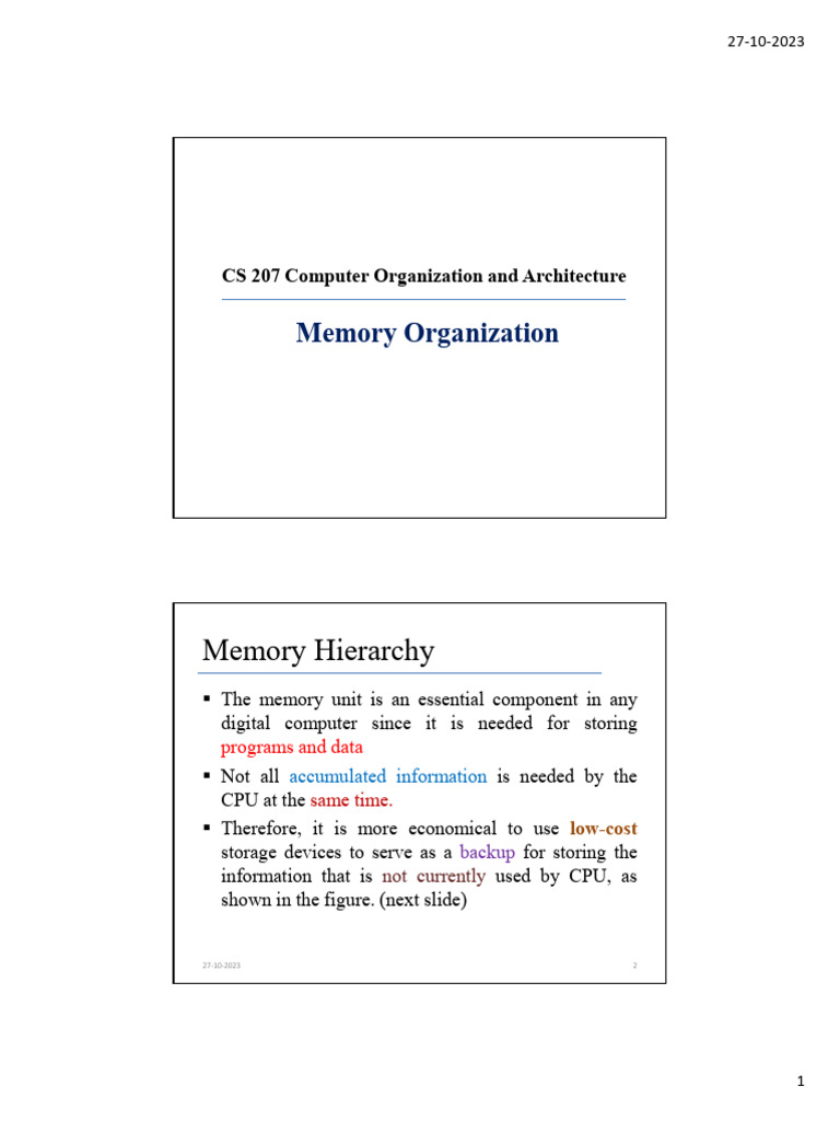 9CS 207_MemoryOrganization | PDF | Random Access Memory | Cpu Cache