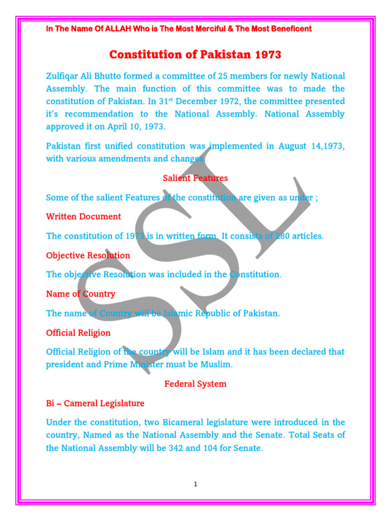 Overview of Pakistan's 1973 Constitution | PDF | Government ...