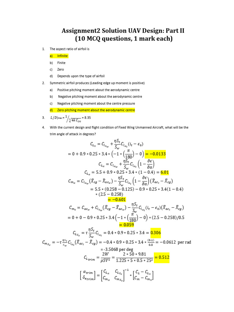 UAV Design MCQs for Aerospace Students | PDF | Airfoil | Lift (Force)