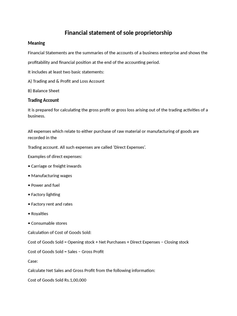 Financial Statements for Sole Proprietorship | PDF | Balance Sheet ...