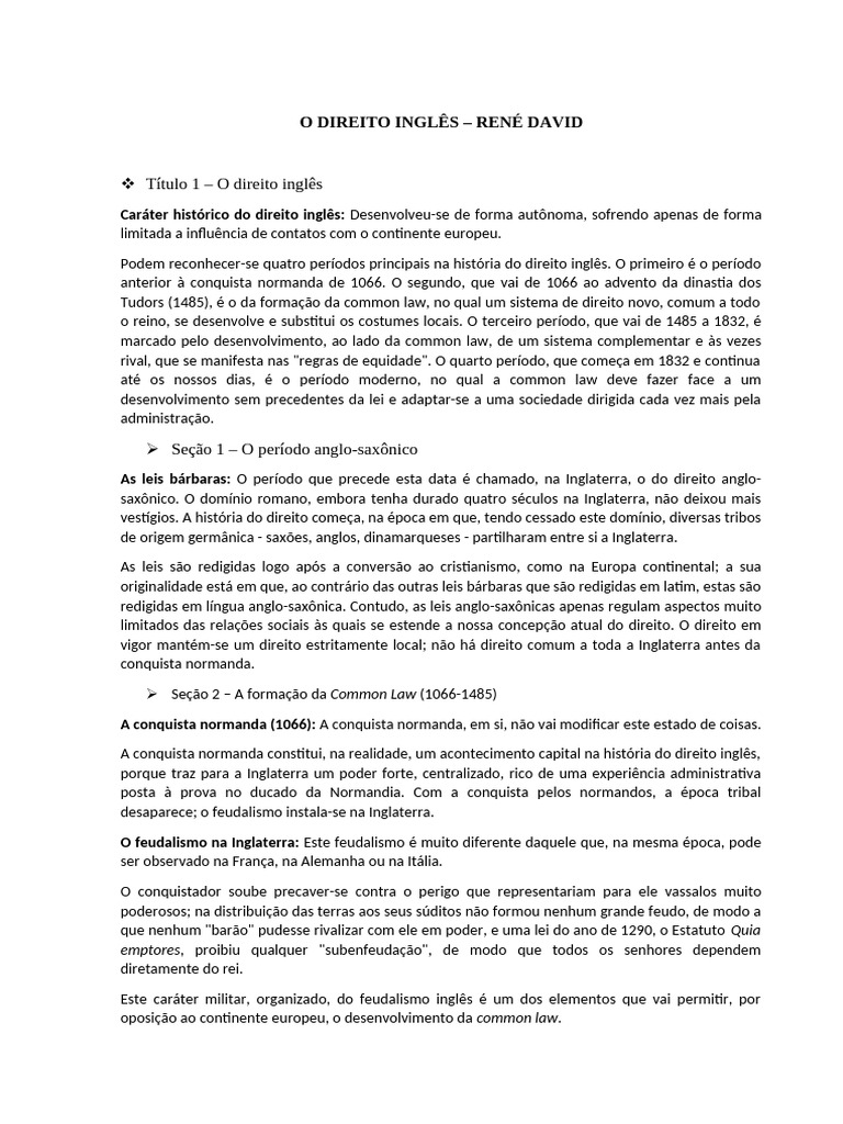 Direito Inglês - René David | PDF | Direito Comum | Mandamus