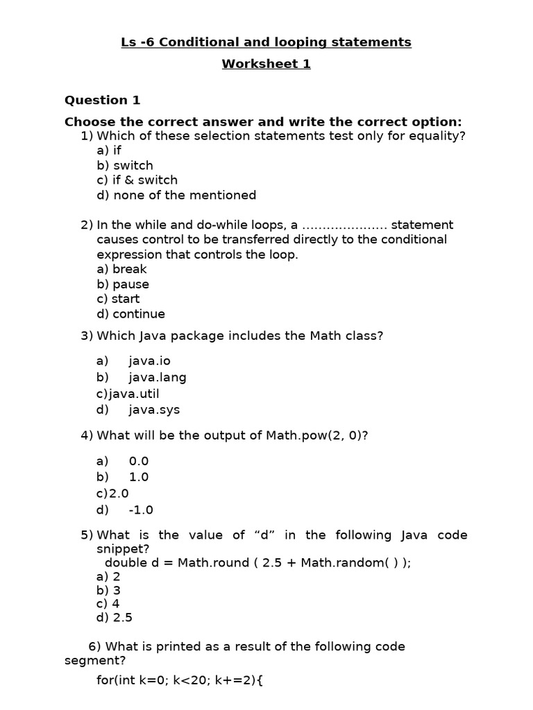 Ls 7 - Conditional and Looping Statements - Worksheet 1 | PDF | Control Flow | Computer Science