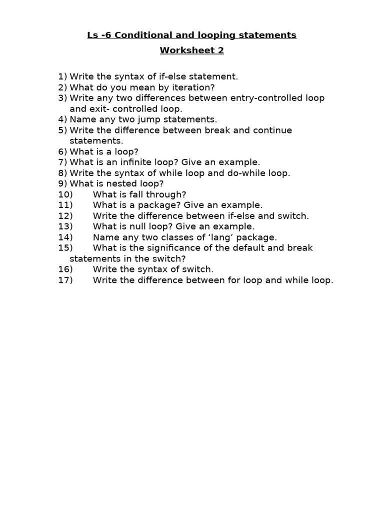 Ls 7-Conditional and Looping Statements - Worksheet 2 | PDF