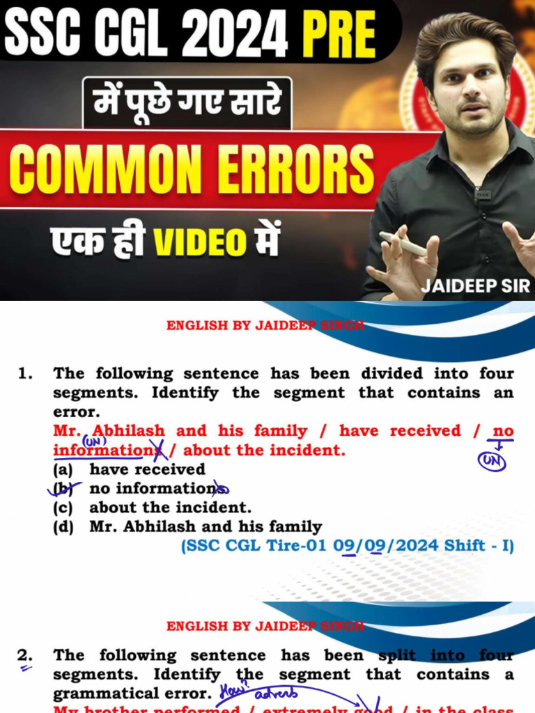 CGL PRE Errors YT Class | PDF