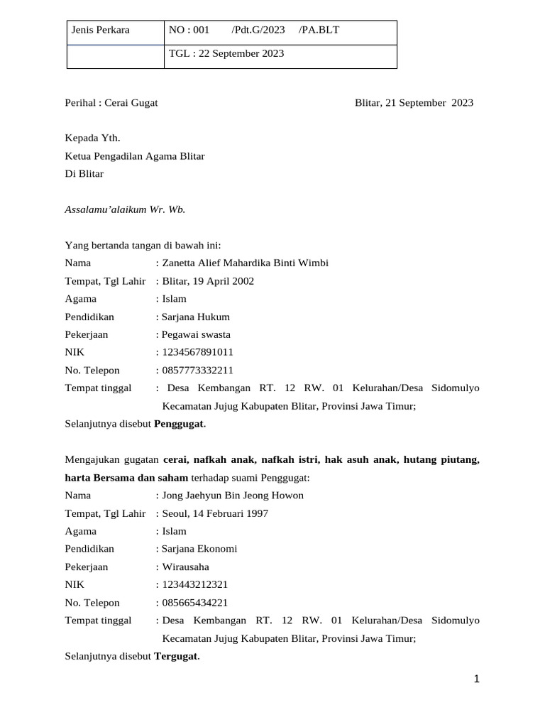 Contoh Gugatan Kumulasi | PDF