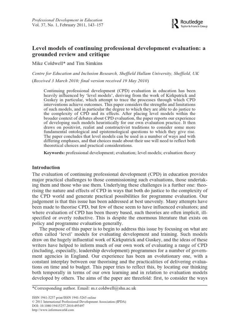 CPD Evaluation Level Models Critique | PDF | Evaluation | Leadership