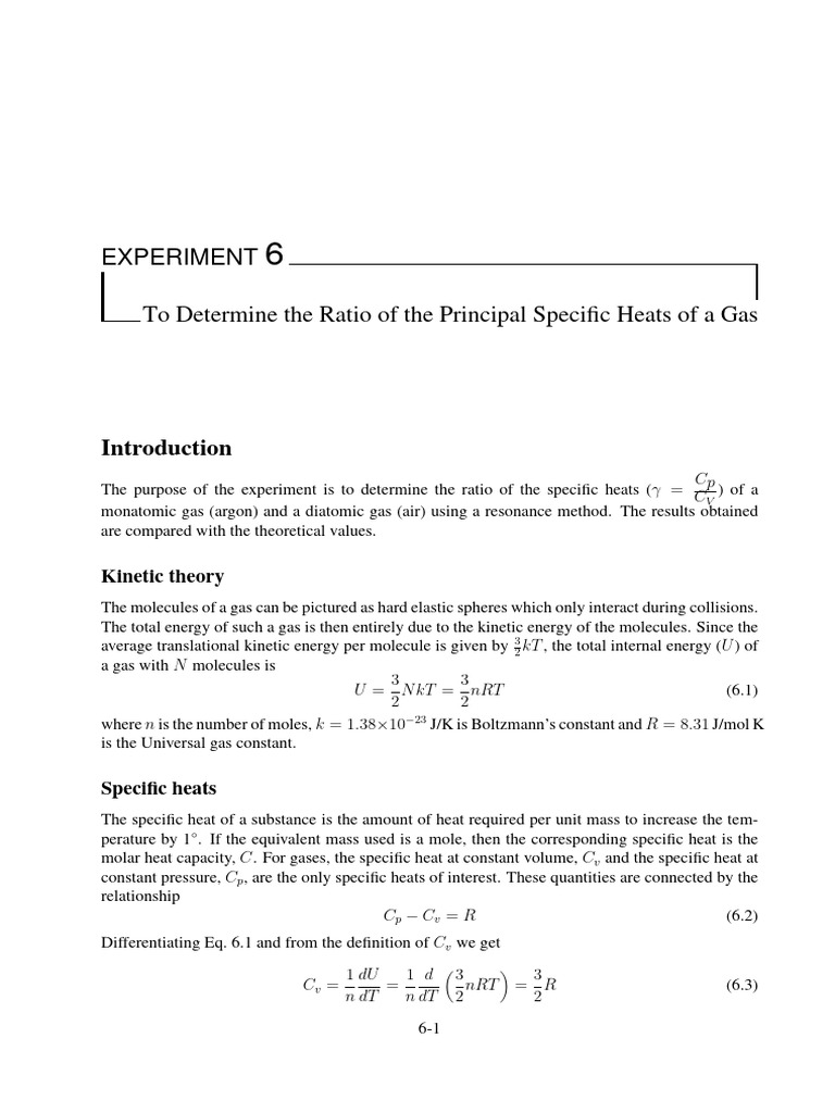 EXP6 Specific Heats | PDF | Gases | Heat
